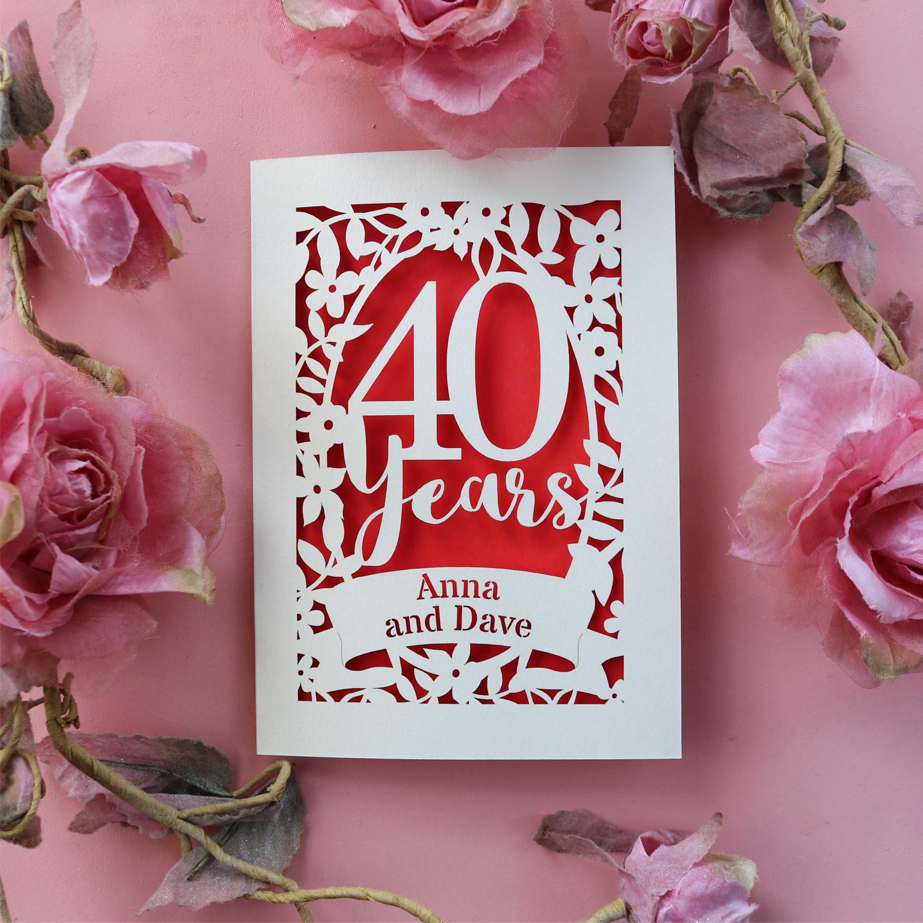 Personalised 40th Anniversary Laser Cut Card- Pogofandango Cards UK